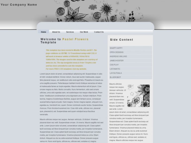 Free Simple Web Template: Pastel Flowers - Free HTML Templates, Free ...