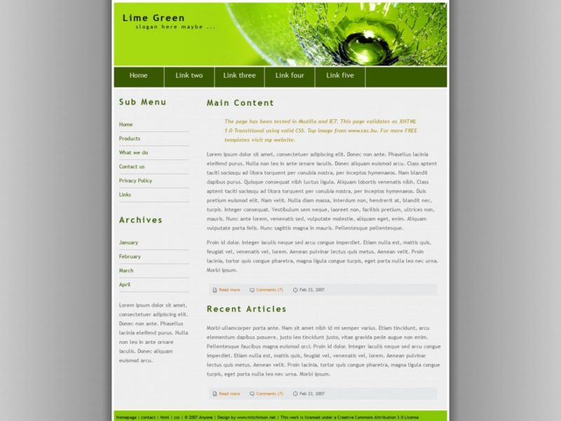 HTML/CSS Templates for Free: Lime Green - Free HTML Templates, Free CSS ...