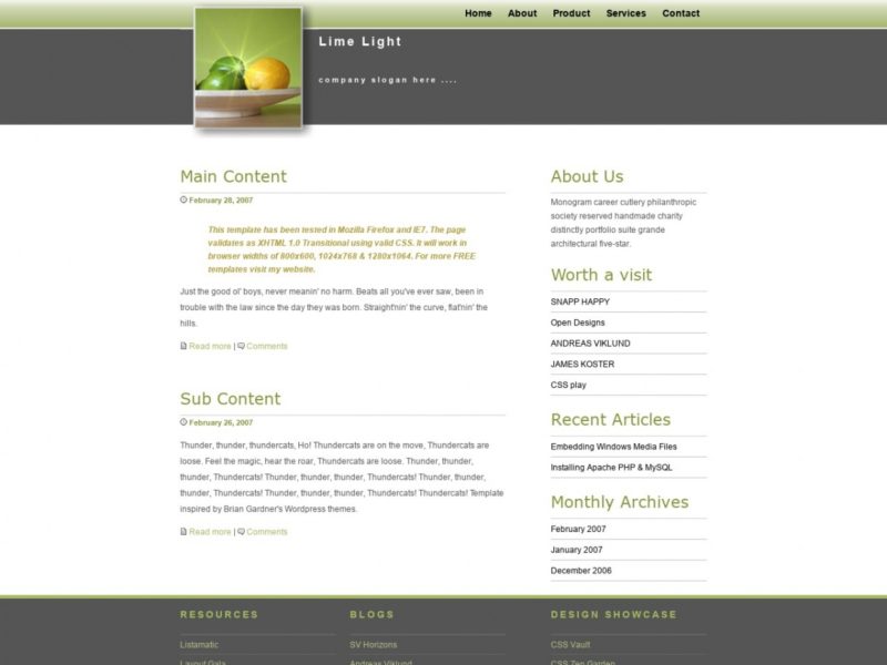 Free HTML Template: Lime Light - Free HTML Templates, Free CSS ...