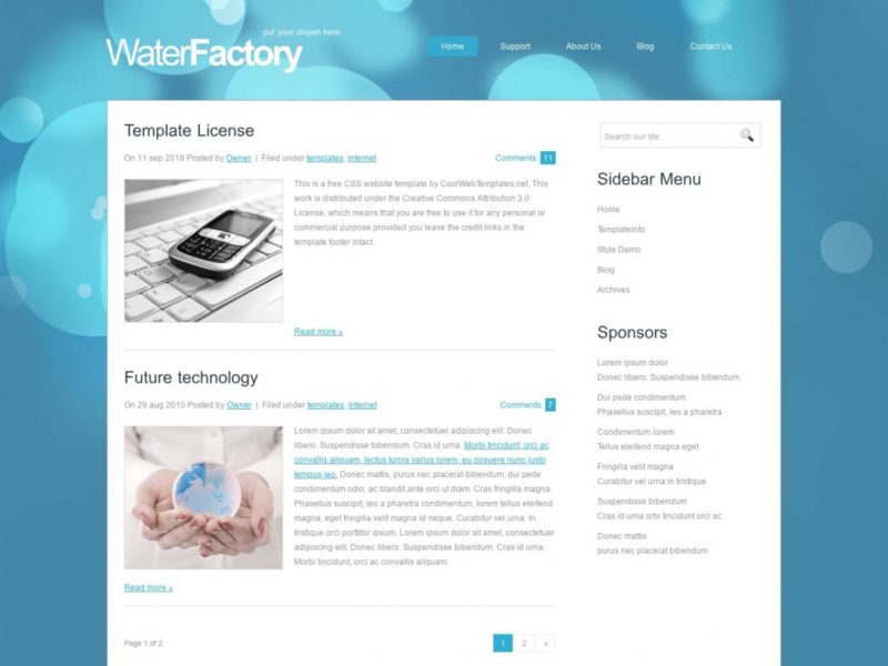 HTML/CSS Templates for Free Downloading: Waterfactory - Free HTML ...