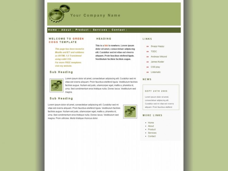 HTML/CSS Templates for Free Downloading: Green Cogs - Free HTML ...