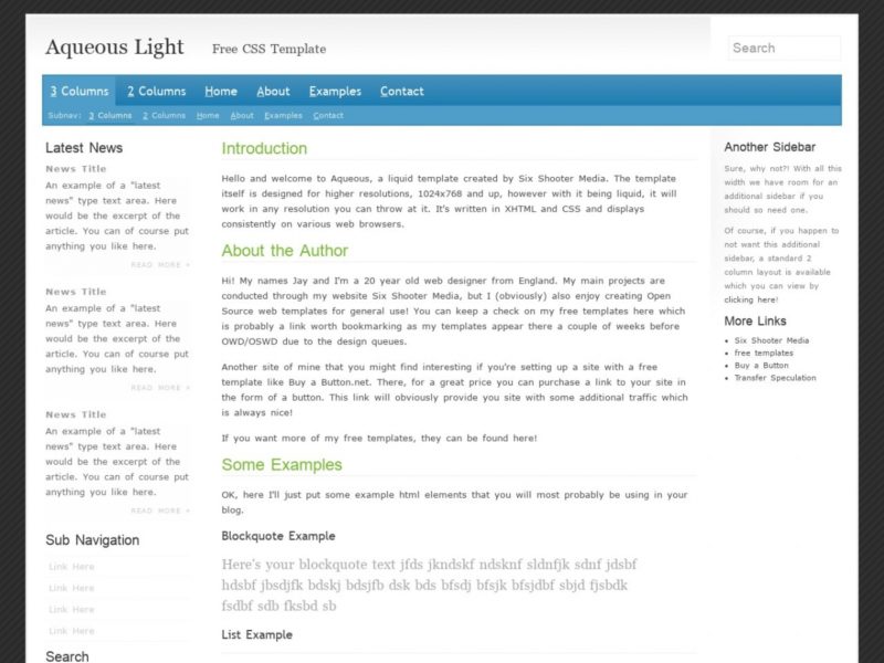 HTML/CSS Templates for Free Downloading: Aqueous Light - Free HTML ...
