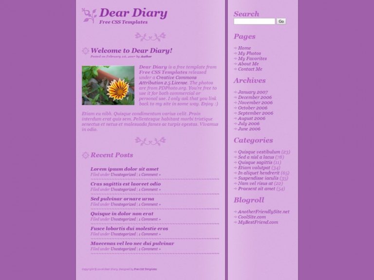 HTML Templates for Free Downloading: Dear Diary - Free HTML Templates ...