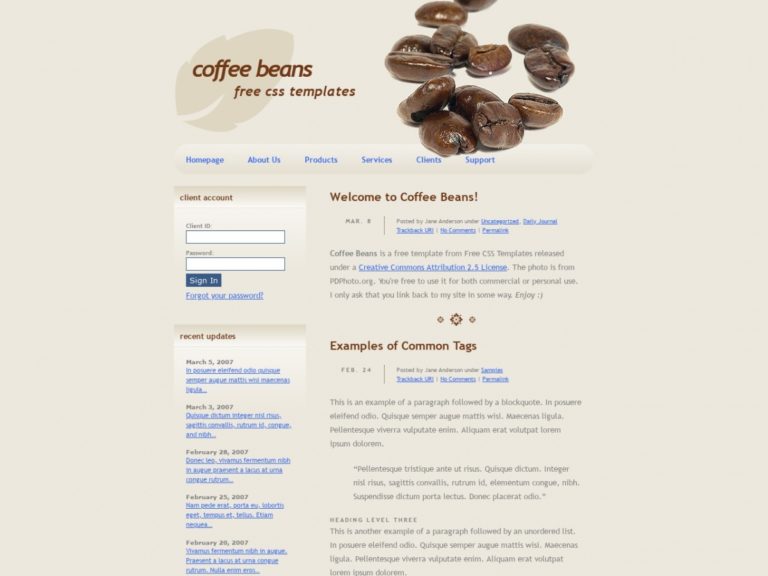 Free HTML/CSS Template: Coffee Beans - Free HTML Templates, Free CSS ...