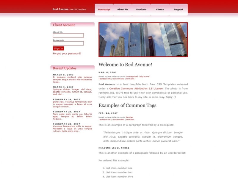 HTML/CSS Templates for Free Downloading: Red Avenue - Free HTML ...