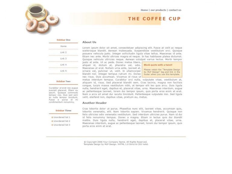 Free Simple Web Template: The Coffee Cup - Free HTML Templates, Free ...