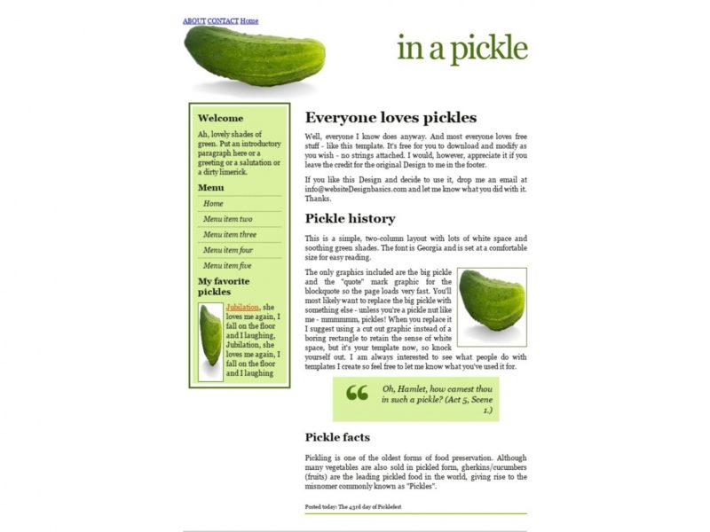 Free HTML/CSS Template: In A Pickle - Free HTML Templates, Free CSS ...