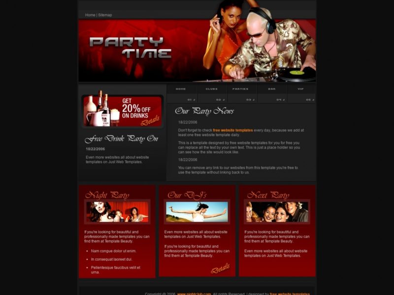 HTML/CSS Templates for Free Downloading: Party Time - Free HTML ...