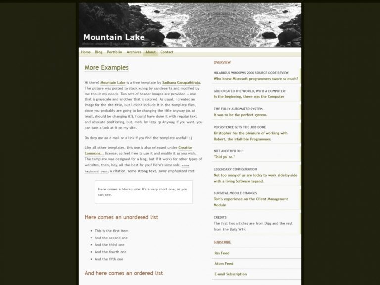 HTML/CSS Templates for Free Downloading: Mountain Lake - Free HTML ...