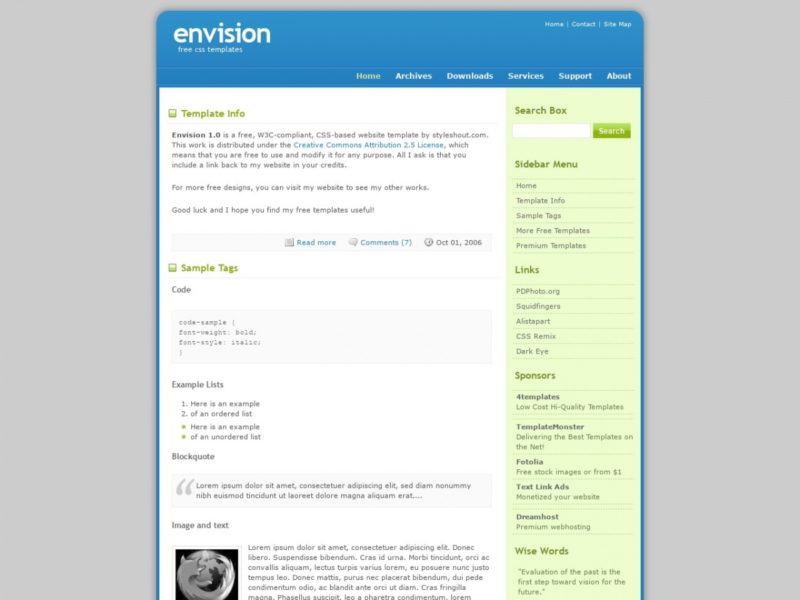 Free Simple Web Template: Envision 1.0 - Free HTML Templates, Free CSS ...