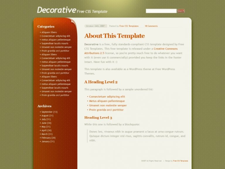 HTML/CSS Templates for Free Downloading: Decorative - Free HTML ...