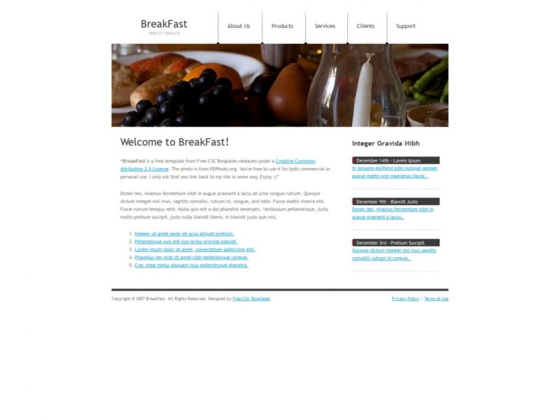Download free HTML/CSS Template: Breakfast - Free HTML Templates, Free ...