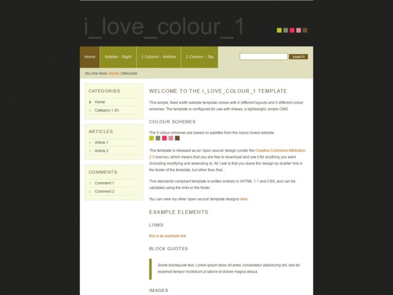 Free HTML/CSS Template: I Love Colour 1 - Free HTML Templates, Free CSS ...